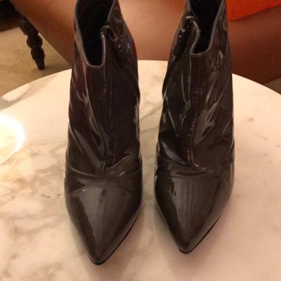 Shoes | French Designer Grey Patent Leather Booties | Poshmark